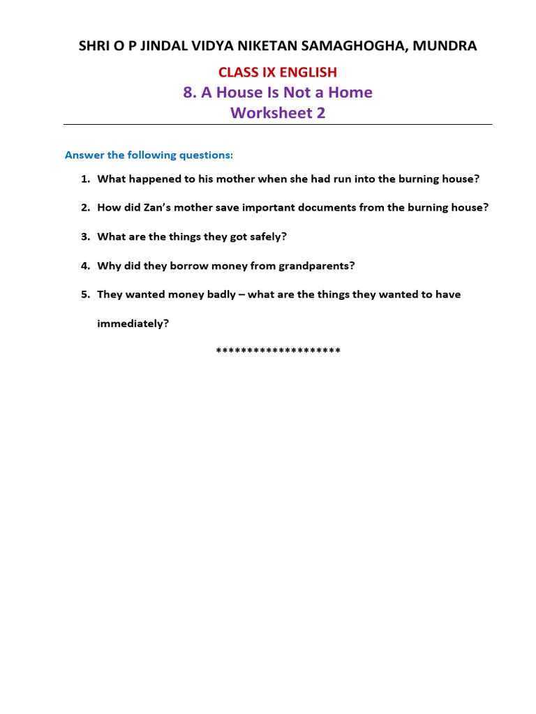 Worksheet 2 A House Is Not A Home PDF | PDF