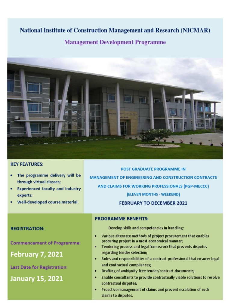 NICMAR PGP in Construction Management | PDF | Procurement | Business