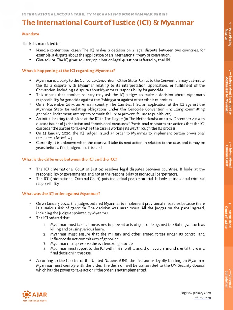 The International Court of Justice (ICJ) & Myanmar | PDF | Genocides ...