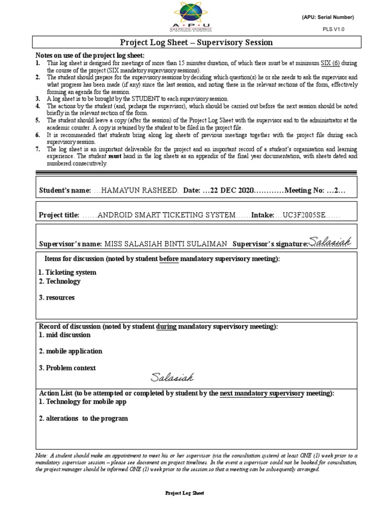APU Project Log Sheet Template | PDF | Business