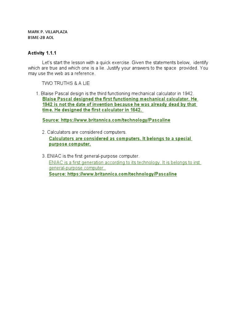 Lesson 1 Answers | PDF | Calculator | Knowledge