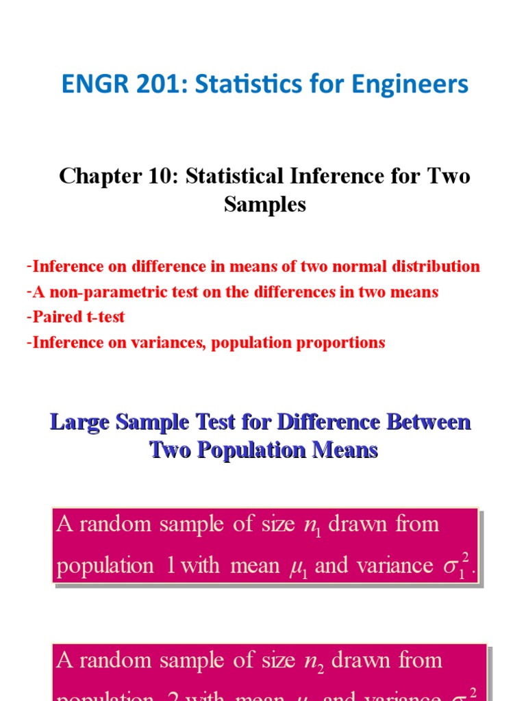 ENGR 201: Statistics For Engineers: Chapter 10: Statistical Inference For Two Samples | PDF | P ...