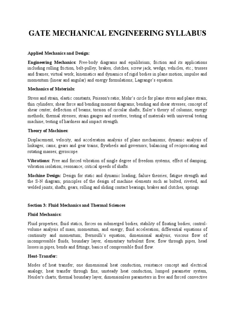 GATE Mechanical Syllabus Guide | PDF | Heat Transfer | Stress (Mechanics)