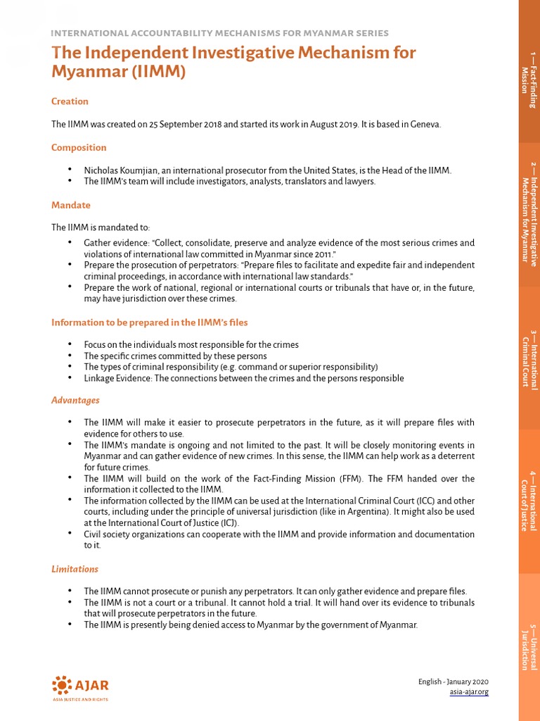 The Independent Investigative Mechanism For Myanmar (IIMM) | PDF ...