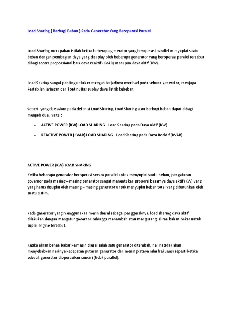 Active Power Load Sharing Generator | PDF