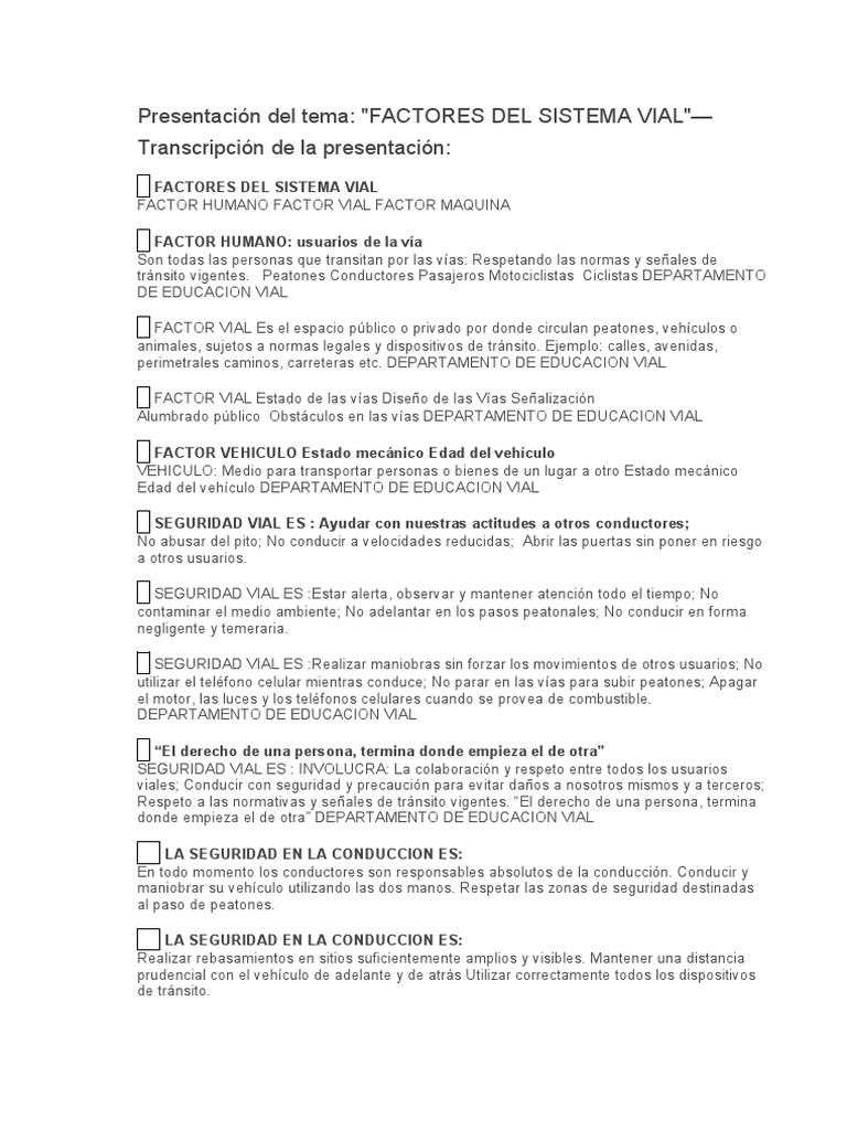 Factores de Sistema Vial | PDF | Seguridad vial | Peatonal