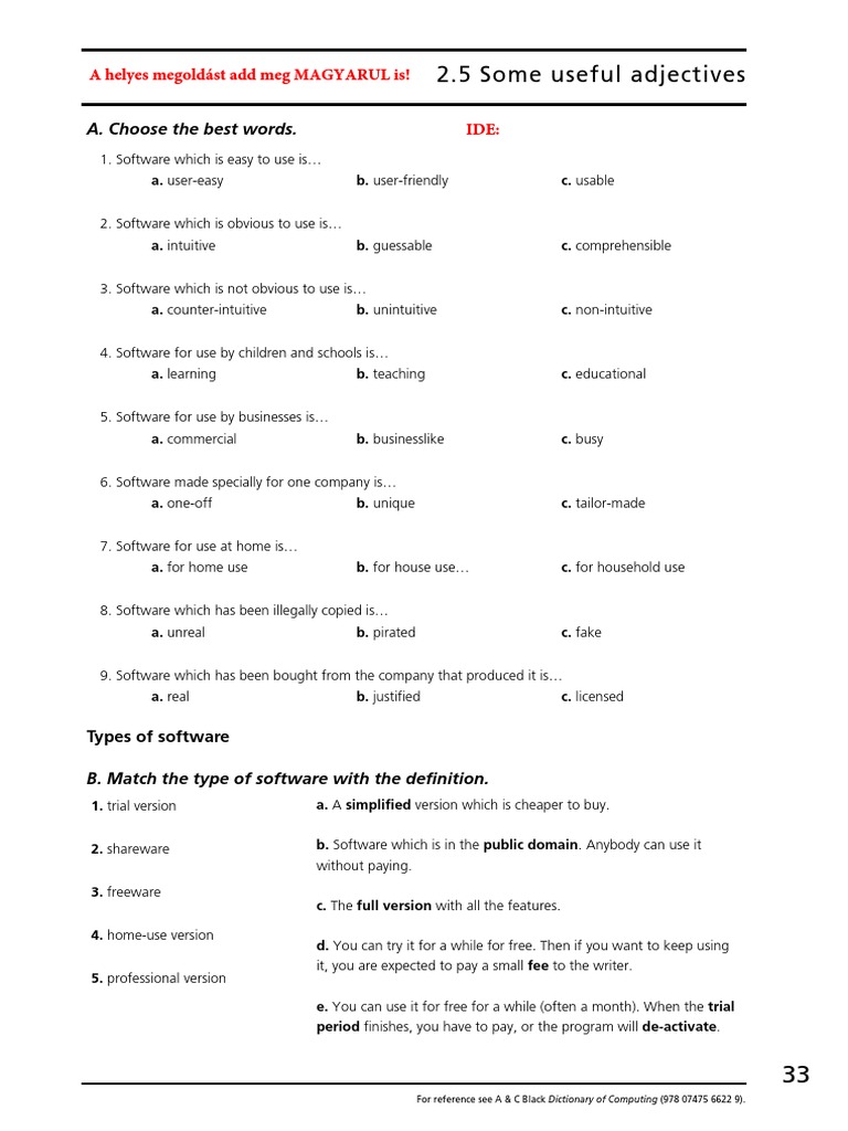 2.5 Some Useful Adjectives: A. Choose The Best Words | PDF | Computer ...