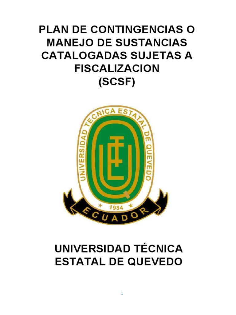 Plan de Contingencias o Manejo de Sustancias Catalogadas Sujetas A Fiscalizacion | PDF ...