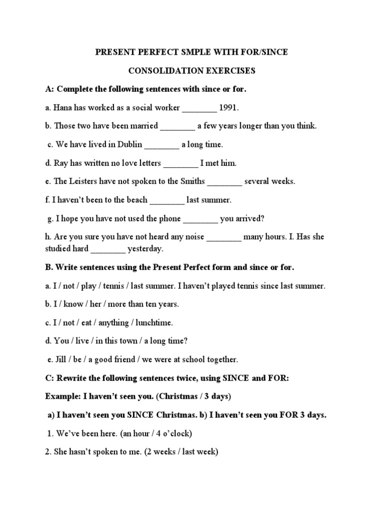 Present Perfect Simple With For/since | PDF