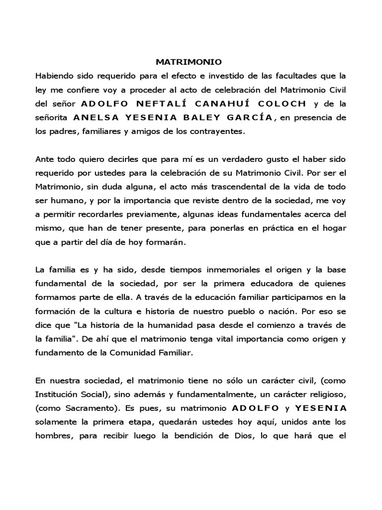 Discurso de Matrimonio | PDF | Matrimonio | Familia