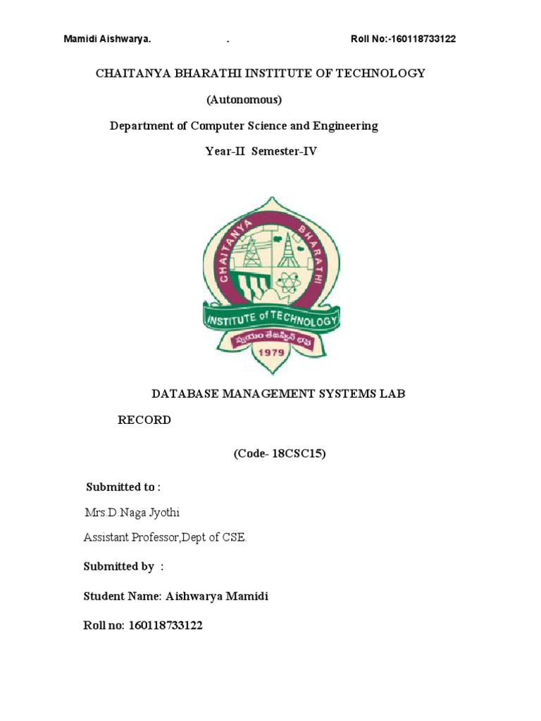 Chaitanya Bharathi Institute of Technology (Autonomous) Department of Computer Science and ...