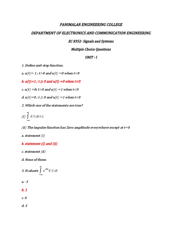 Signals and Systems MCQs with Answers | PDF | Electronics | Digital ...