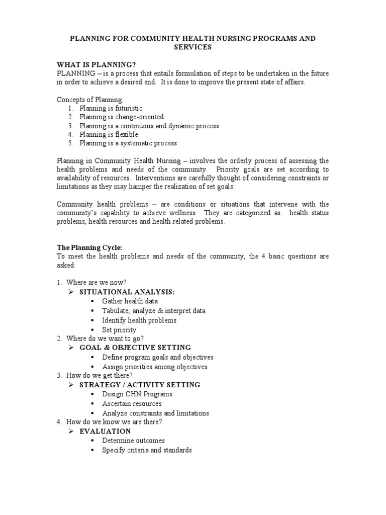 Planning For Community Health Nursing Programs and Services What Is ...