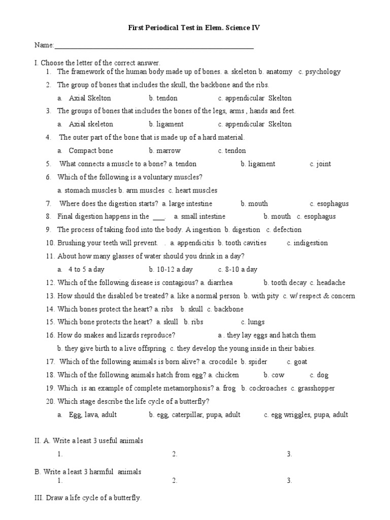 Grade 4 First Periodical Test Bundle | PDF | Bone | Skeleton