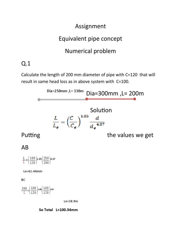 Assignment Equivalent Pipe Concept Numerical Problem Q.1 | PDF ...