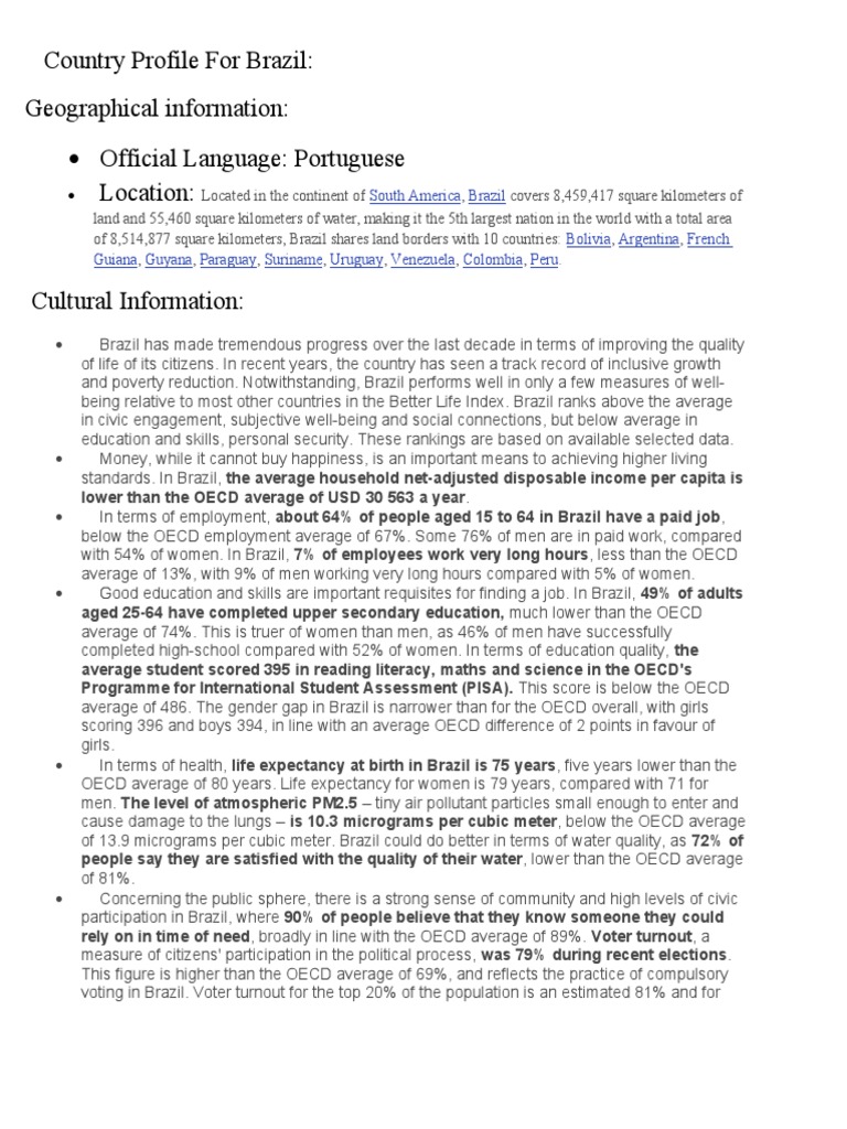 Brazil: Country Profile Overview | PDF | Brazil | Federal Government Of ...