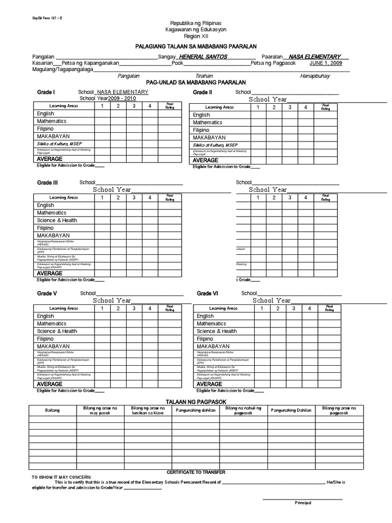 DepEd Form 137 | PDF