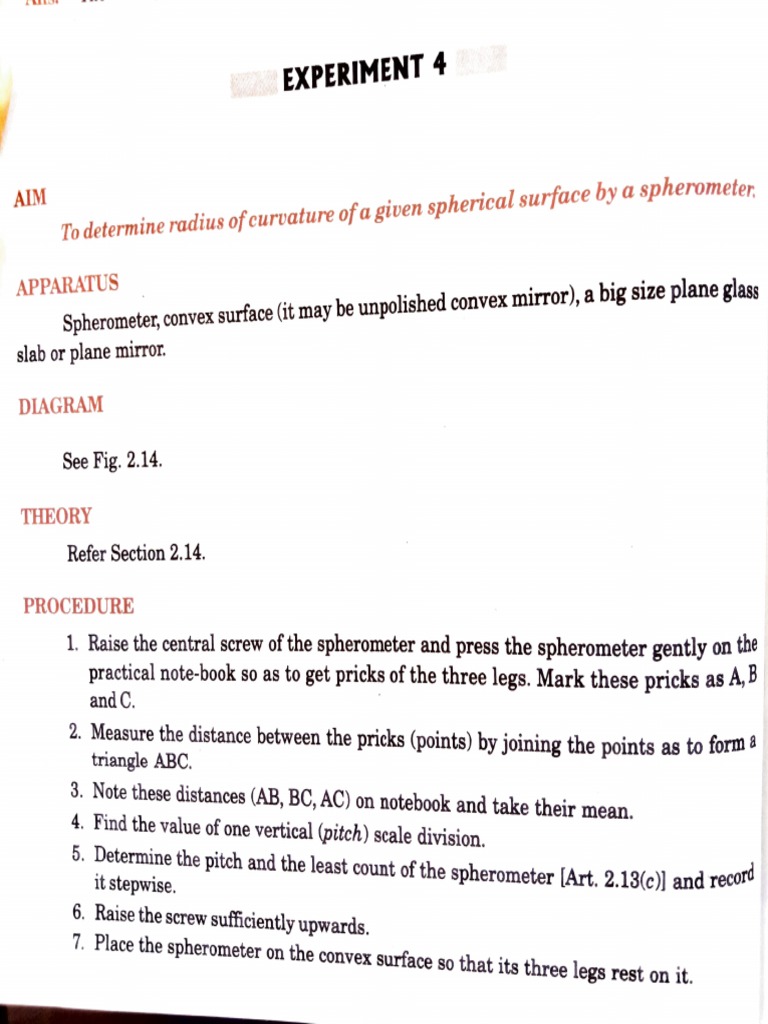 Determine Radius Of Curvature Using Spherometer Pdf Natural