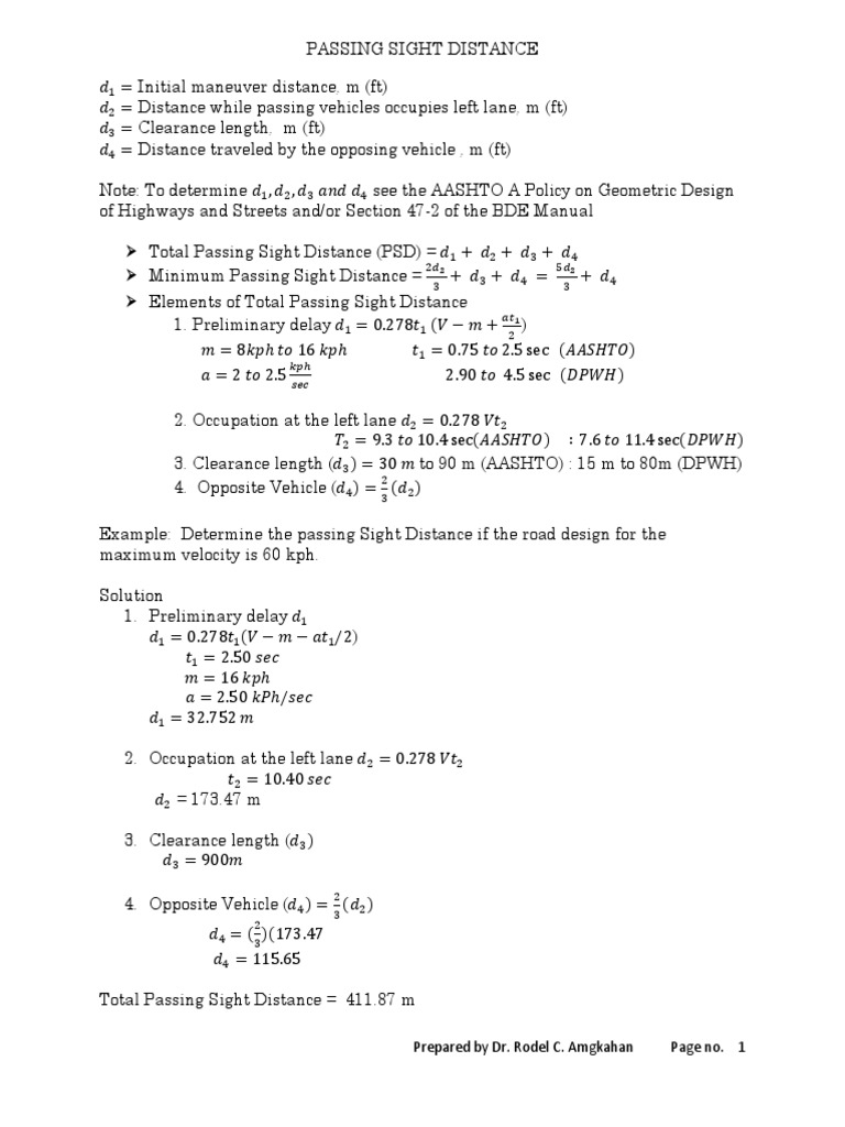 Passing Sight Horizontal Distance Example PDF | PDF