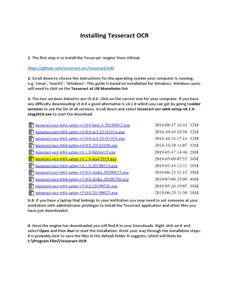 Installing And Using Tesseract 500 Ocrfinal Pdf Optical Character Recognition Command Line