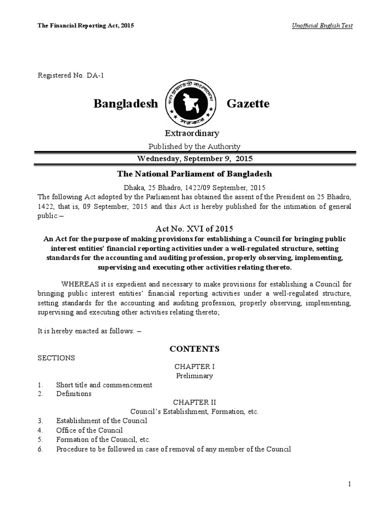 Financial Reporting Act 2015 - English - Unofficial Version | PDF ...