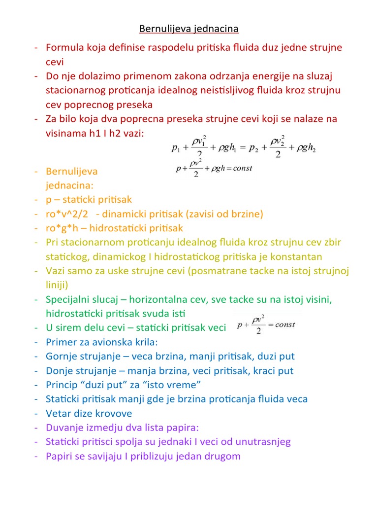 Bernulijeva Jednacina | PDF