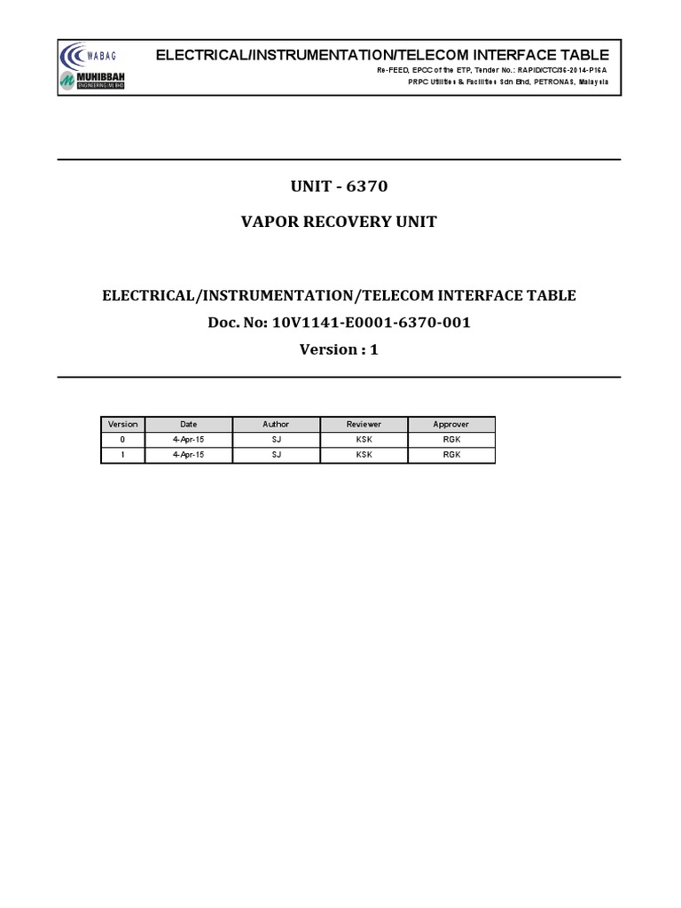 UNIT - 6370 Vapor Recovery Unit: Electrical/Instrumentation/Telecom ...