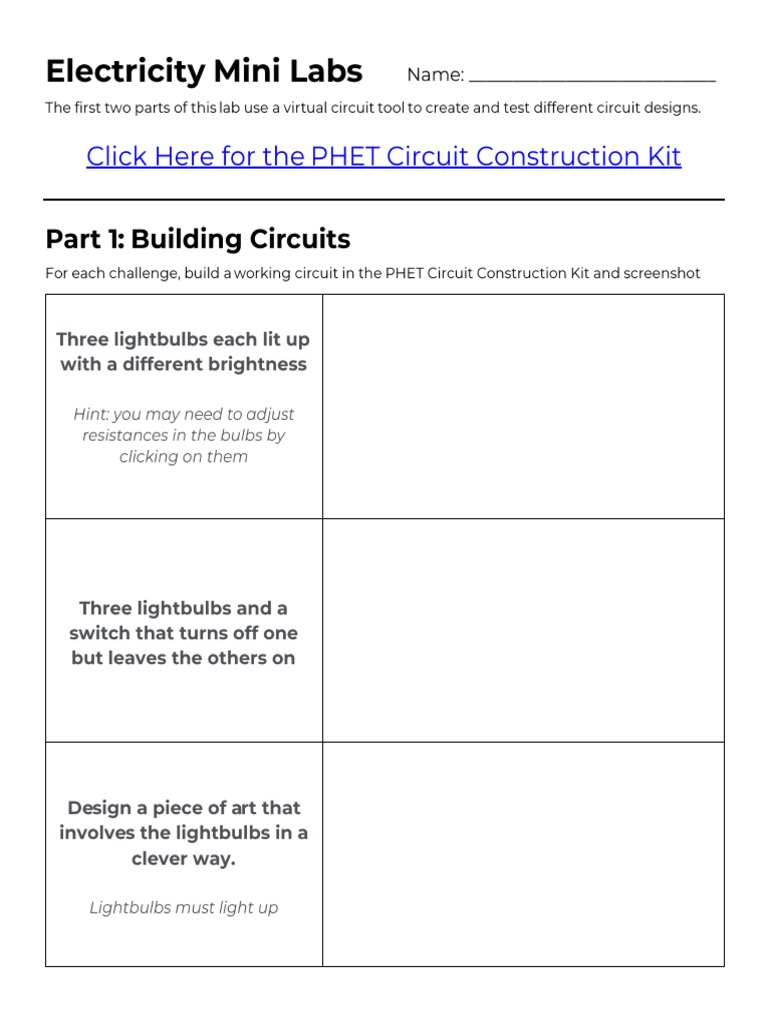 Electricity Mini Labs | PDF