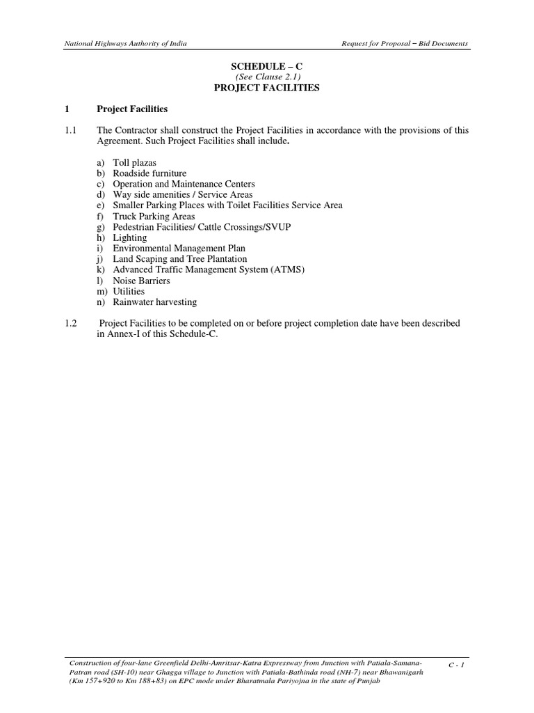 NHAI RFP for Construction of Delhi-Amritsar-Katra Expressway Project Facilities | PDF ...