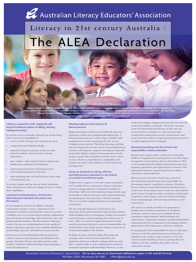 ALEA Declaration A3 Version | PDF | Literacy | Pedagogy