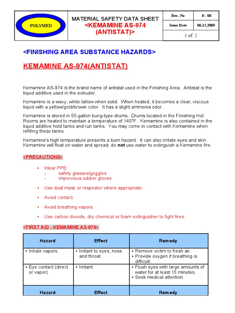 Kemamine AS-974 Safety Guide | PDF | Breathing | Personal Protective ...