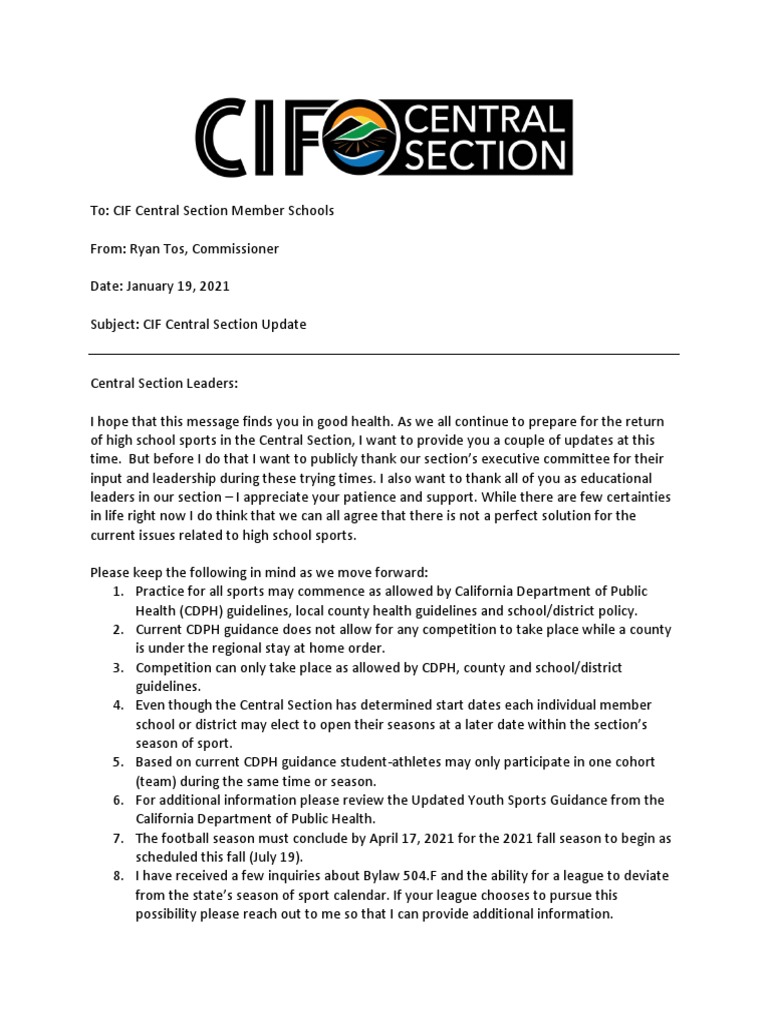 CIF Sections Announces Cancellation of Fall Sports Sectional ...
