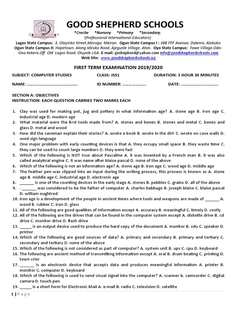 JS1 Computer Studies Examination | PDF | Information Technology | Input ...