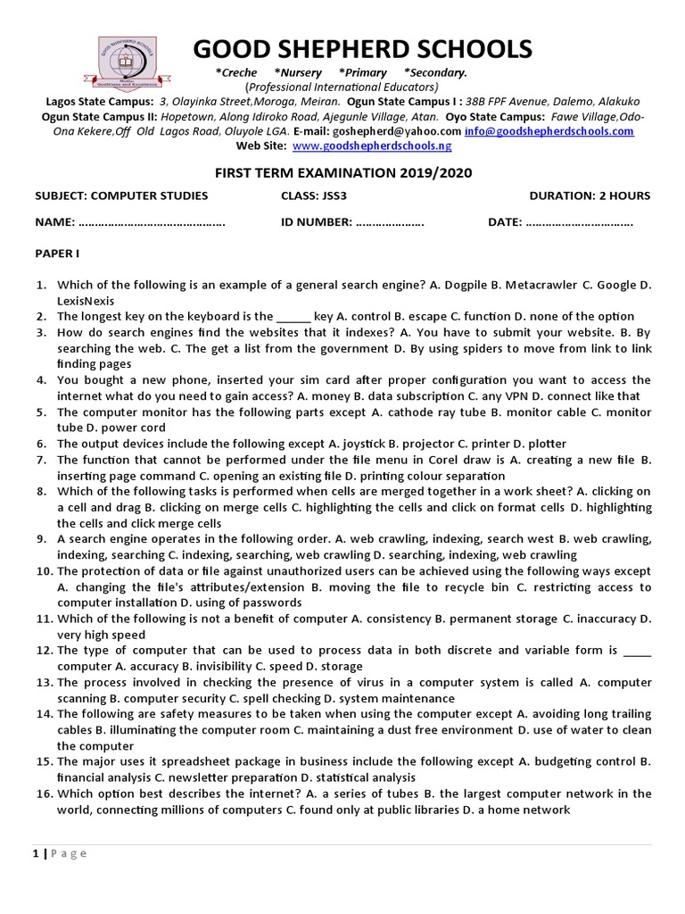 Js3 Computer Studies Examination Pdf Computer Network C