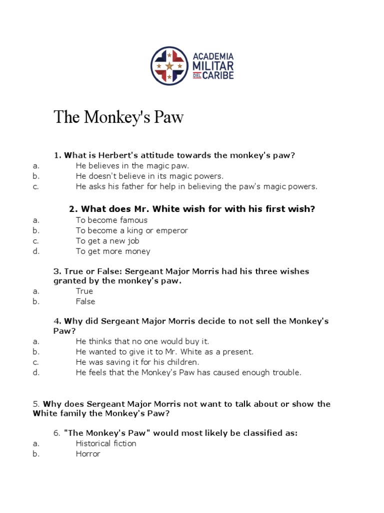 The Monkey S Paw Quiz | PDF