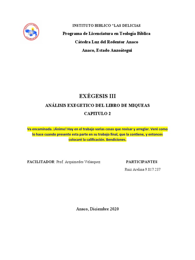 Pasos 1-7 Miqueas Cap 2 (Semana 2) - Arelina R - Corregido (Autoguardado) | PDF | Poesía | Biblia