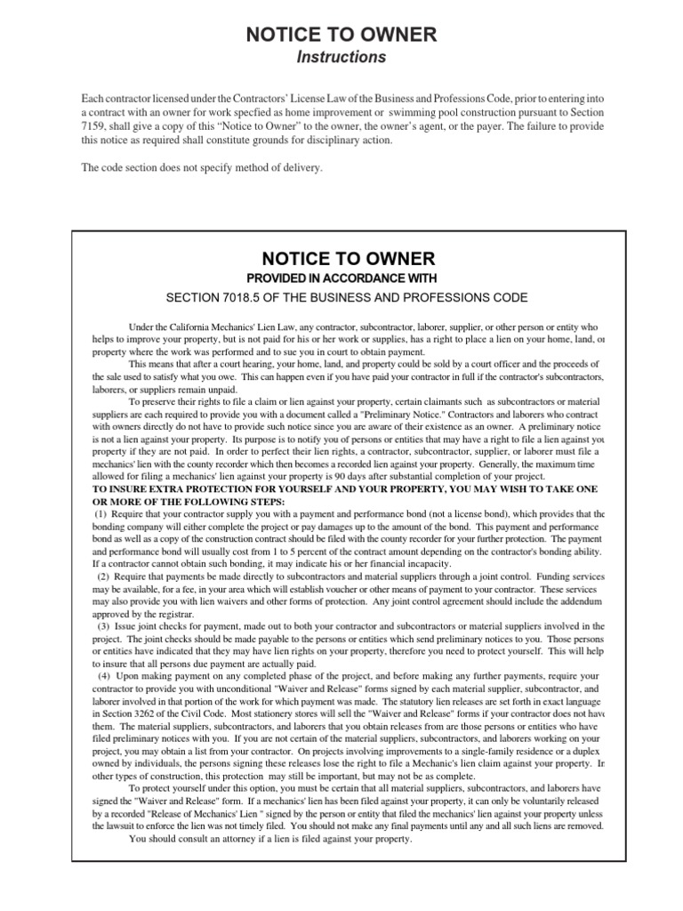 Notice To Owner | PDF | Law And Economics | Common Law