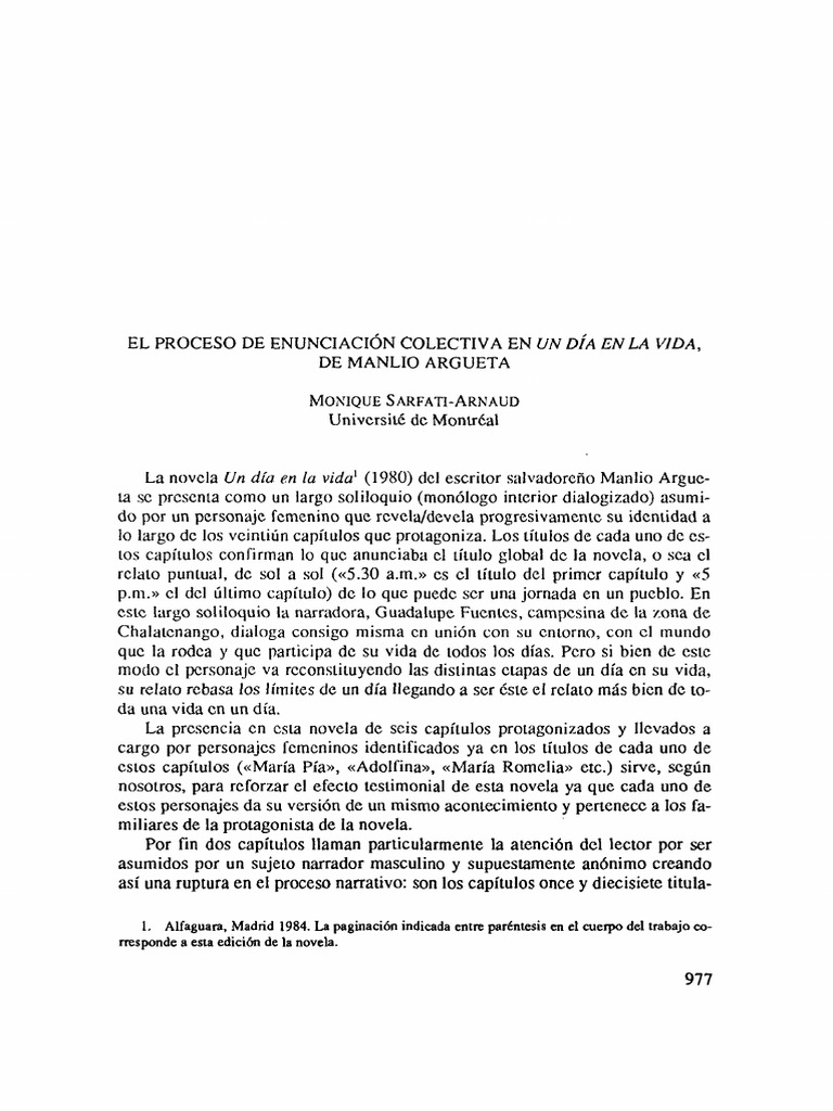 El Proceso de Enunciacion Colectiva en Un Dia de La Vida de Manlio ...