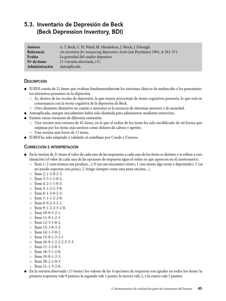 BECK (Inventario Depresión Beck) | PDF | Diagnóstico psiquiátrico ...