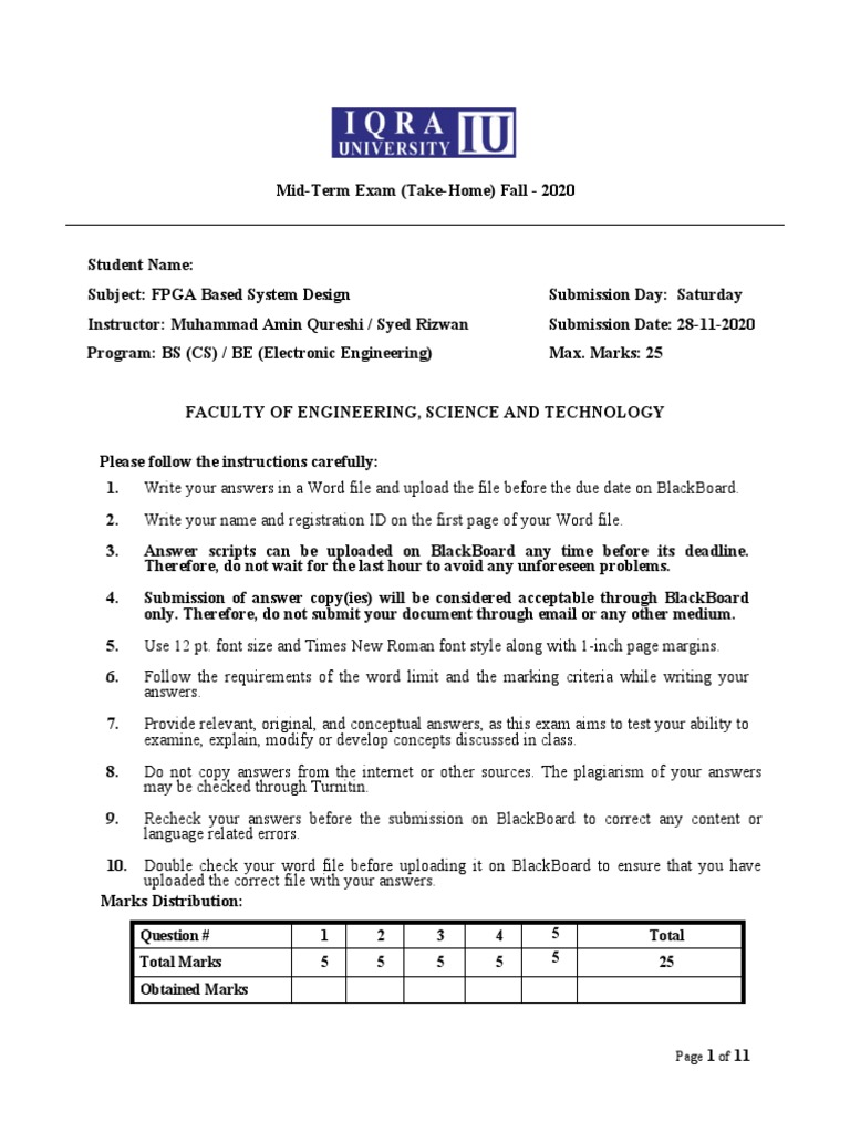Question # 1 2 3 4 5 Total Total Marks 5 5 5 5 5 25 Obtained Marks ...