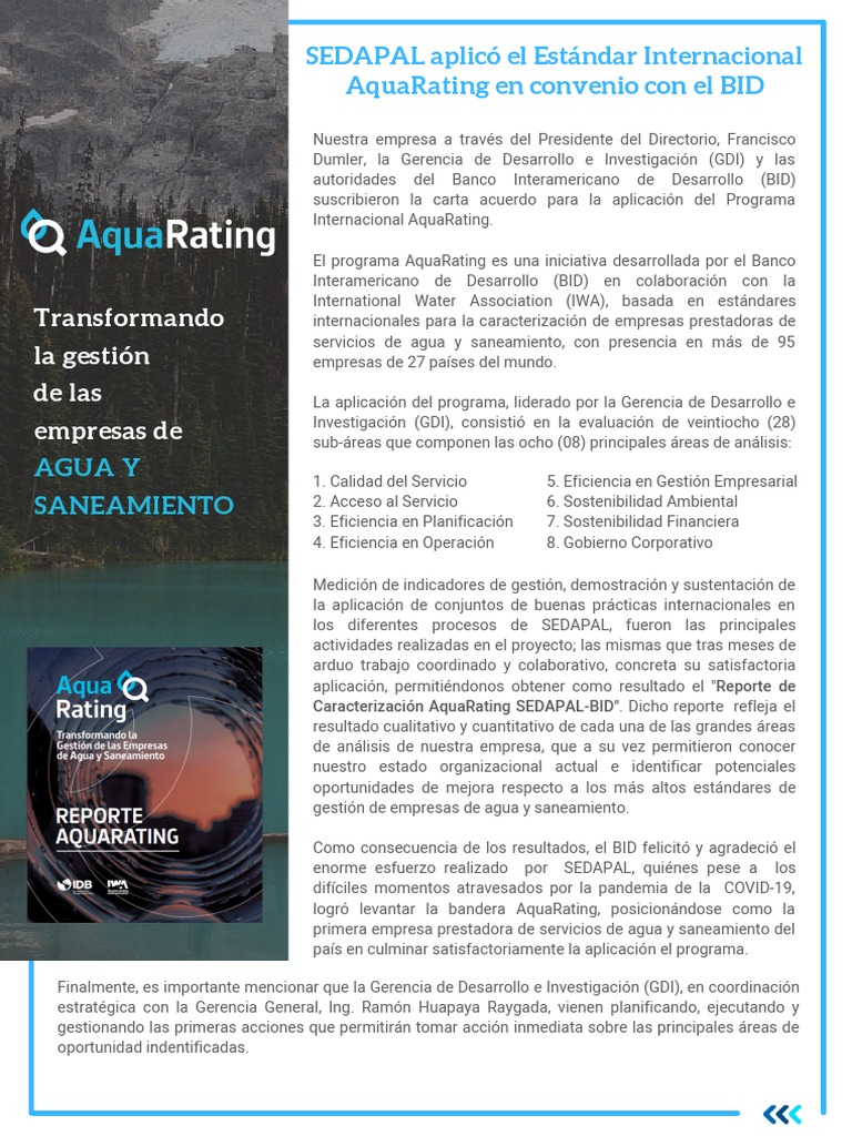 SEDAPAL y BID: Éxito en AquaRating | PDF | Banco Interamericano de Desarrollo | Inteligencia de ...