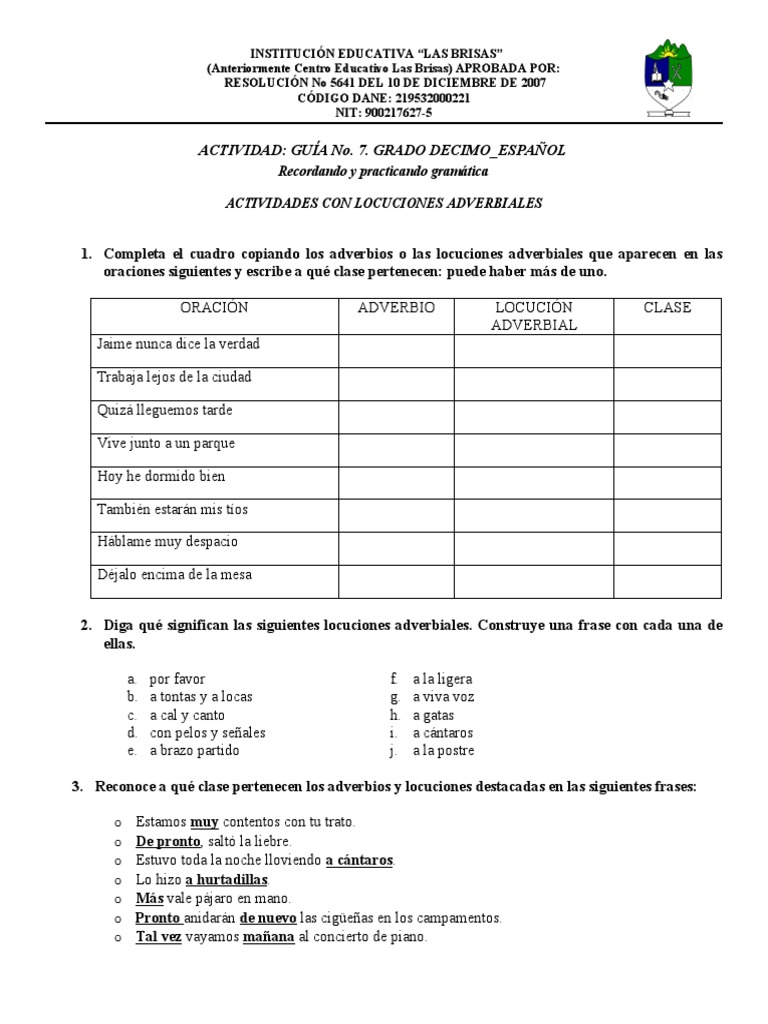 Actividades Grado Decimo | PDF | Adverbio | Chocolate