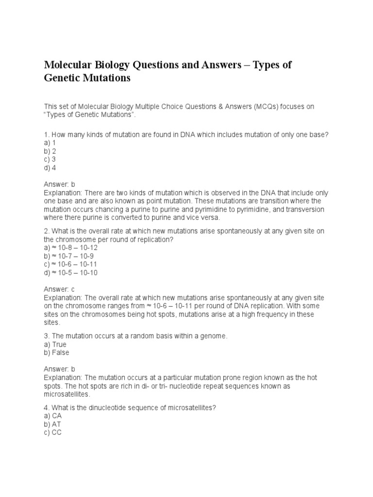 Genetic Mutation MCQs for Students | PDF | Dna Repair | Dna Replication