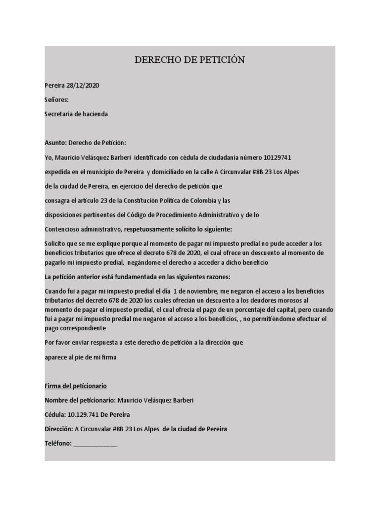 Formato Derecho de Peticion | PDF