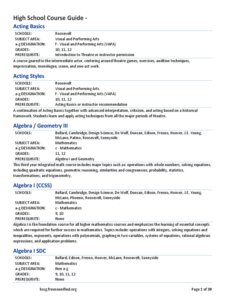 High School Course Guide | PDF | Individualized Education Program | Algebra