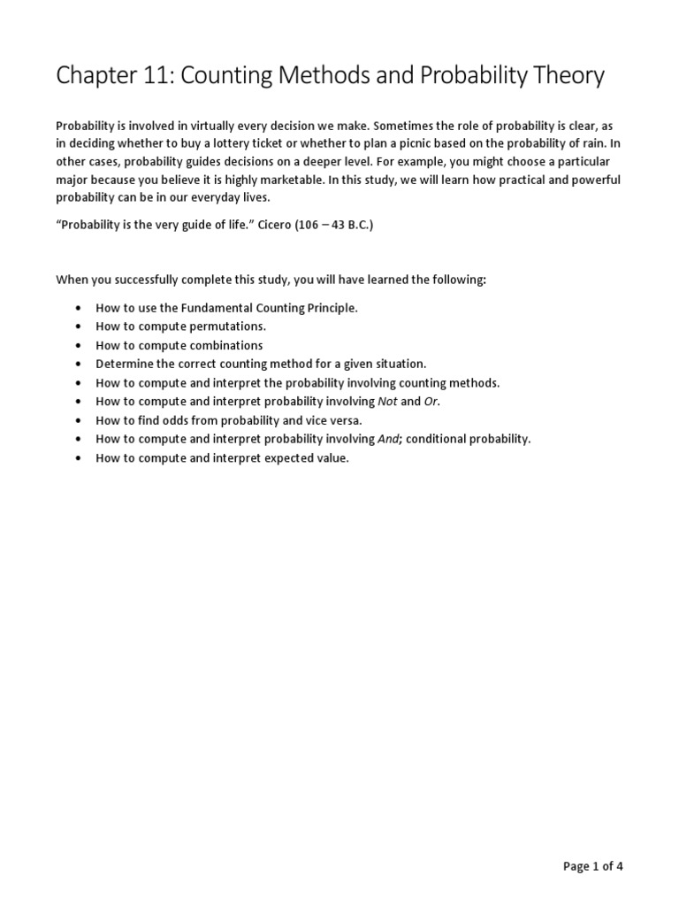 Chapter 11: Counting Methods and Probability Theory | PDF | Probability | Cognition