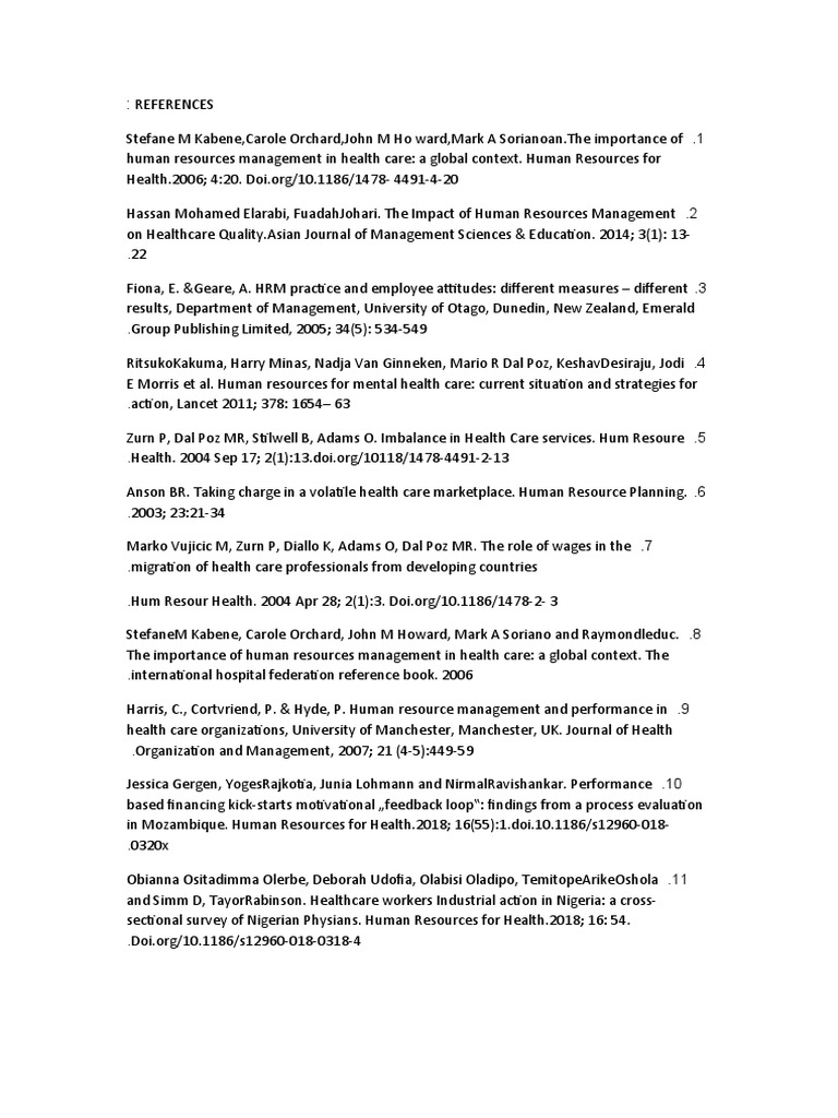 REFERENCES | PDF | Human Resource Management | Health Care