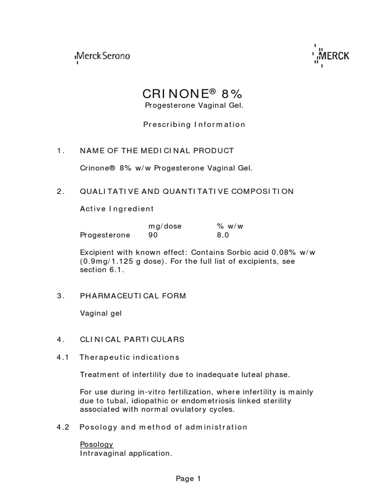 Progesterone (Crinone 8% Gel Vaginal) | PDF | Adverse Effect | Medicine