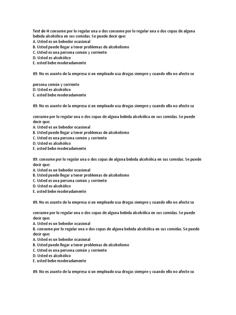Test de H Consume Por Lo Regular Una o Dos Consume Por Lo Regular Una o ...