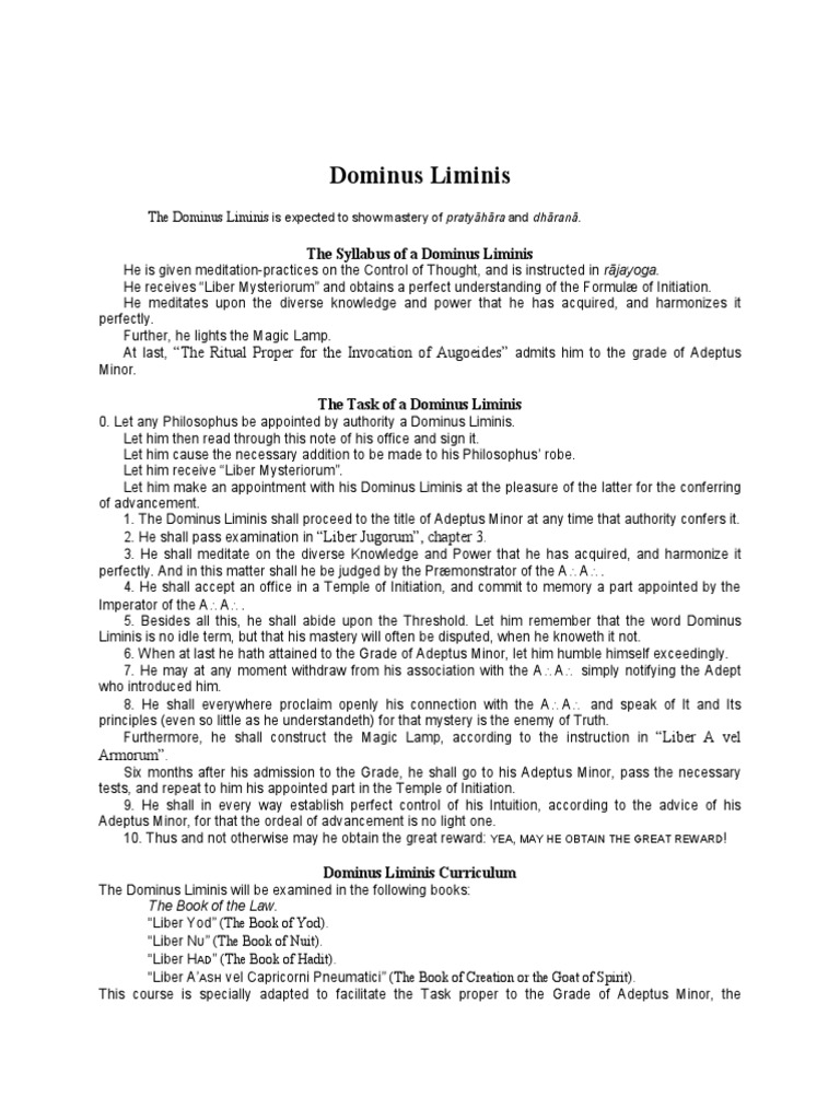 07 - Dominus Liminis | PDF | Religious Behaviour And Experience